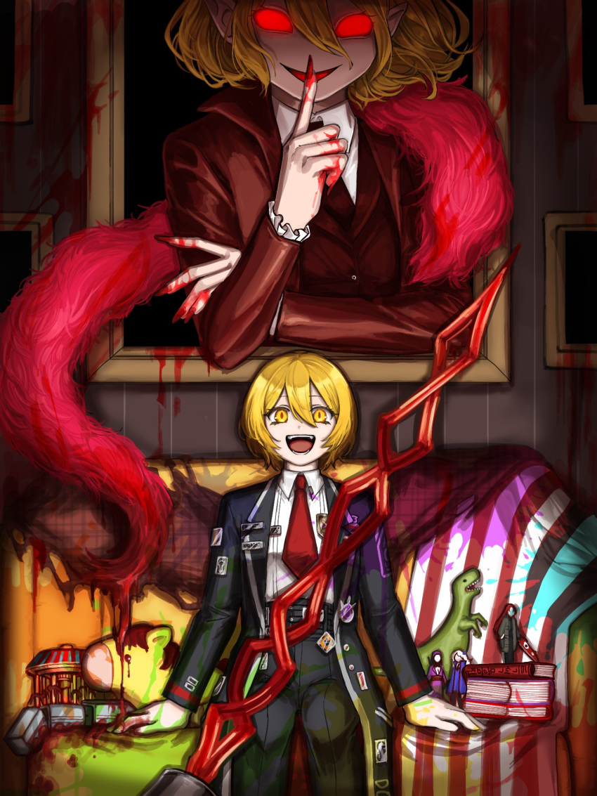 Safebooru - 2girls :d argalia (project moon) black coat blonde hair ...