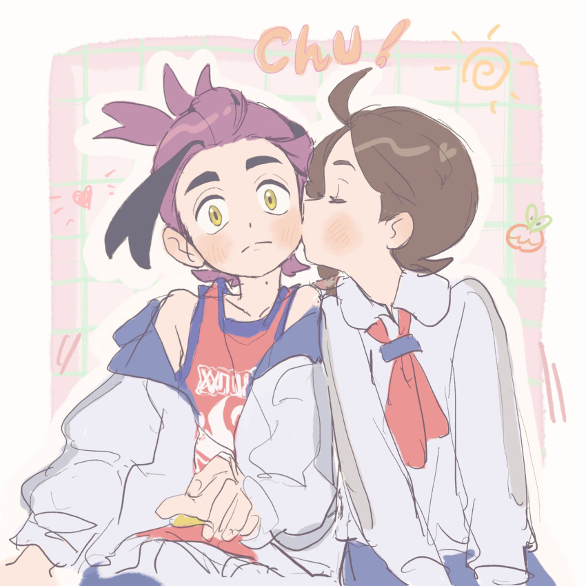 Safebooru - 1boy 1girl 314pic ahoge black hair blush border brown hair ...