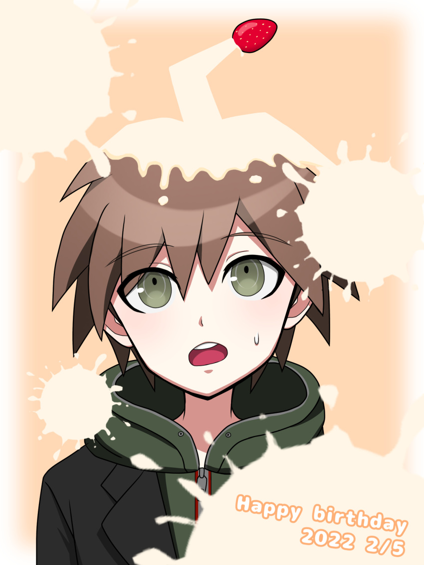 Safebooru - 1boy ahoge brown background brown eyes brown hair d ...
