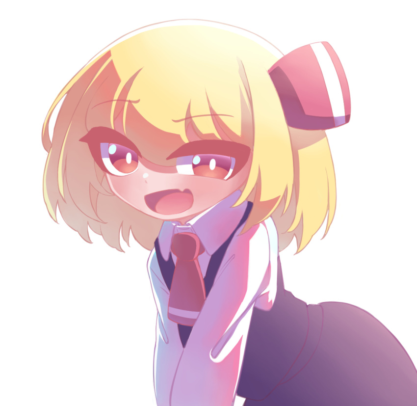 Safebooru - 1girl arm support ascot black skirt black vest blonde hair blush bright pupils ...
