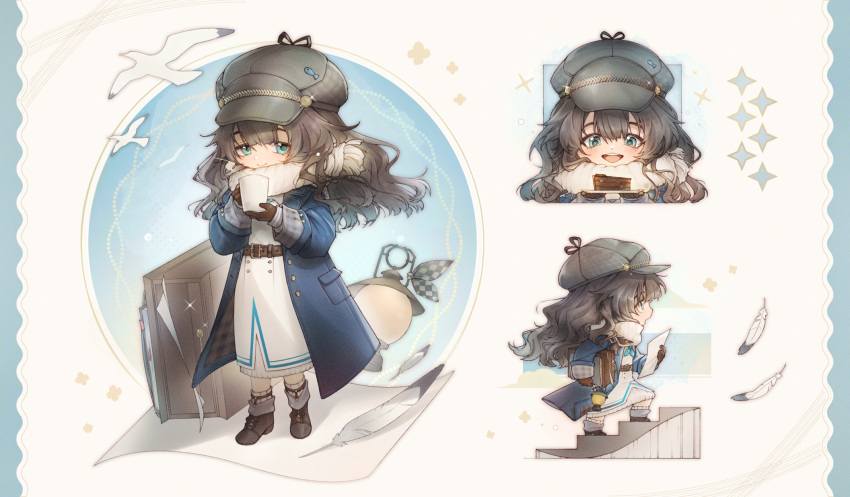 Safebooru - 1girl :d ankle boots belt blue coat blue eyes boots brown ...