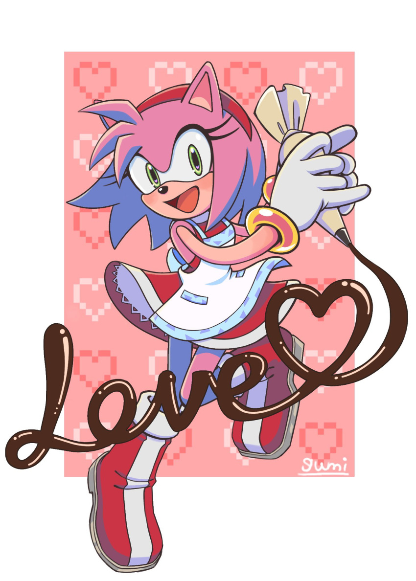 Safebooru - 1girl amy rose animal ears animal nose apron artist name back bow bare shoulders ...