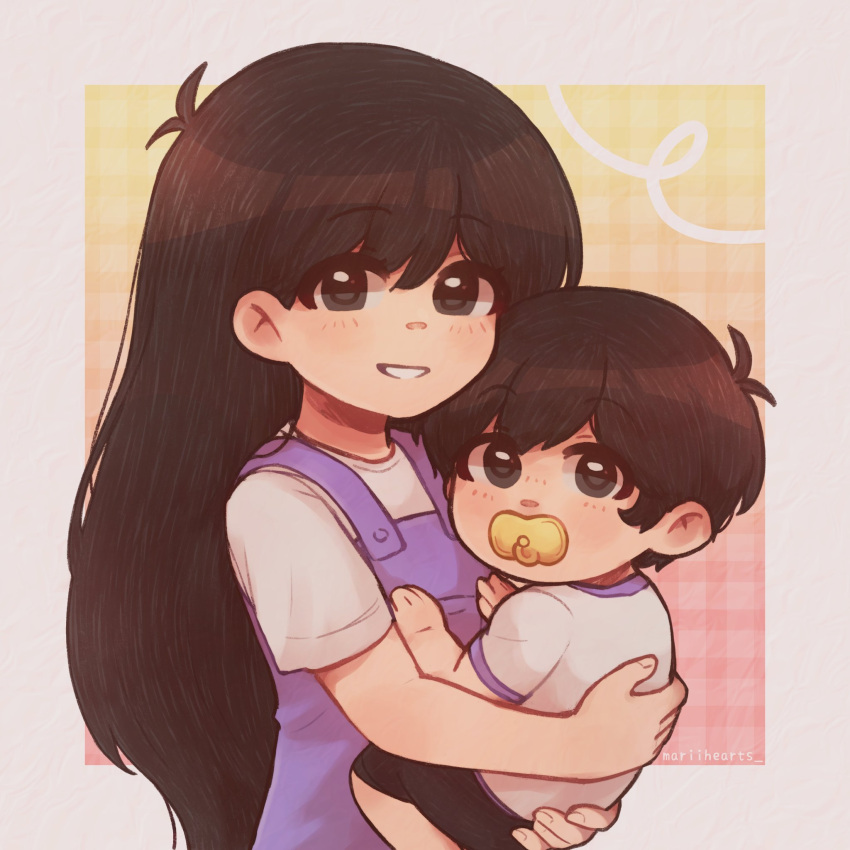 Safebooru - 1boy 1girl aged down baby black eyes black hair blush ...