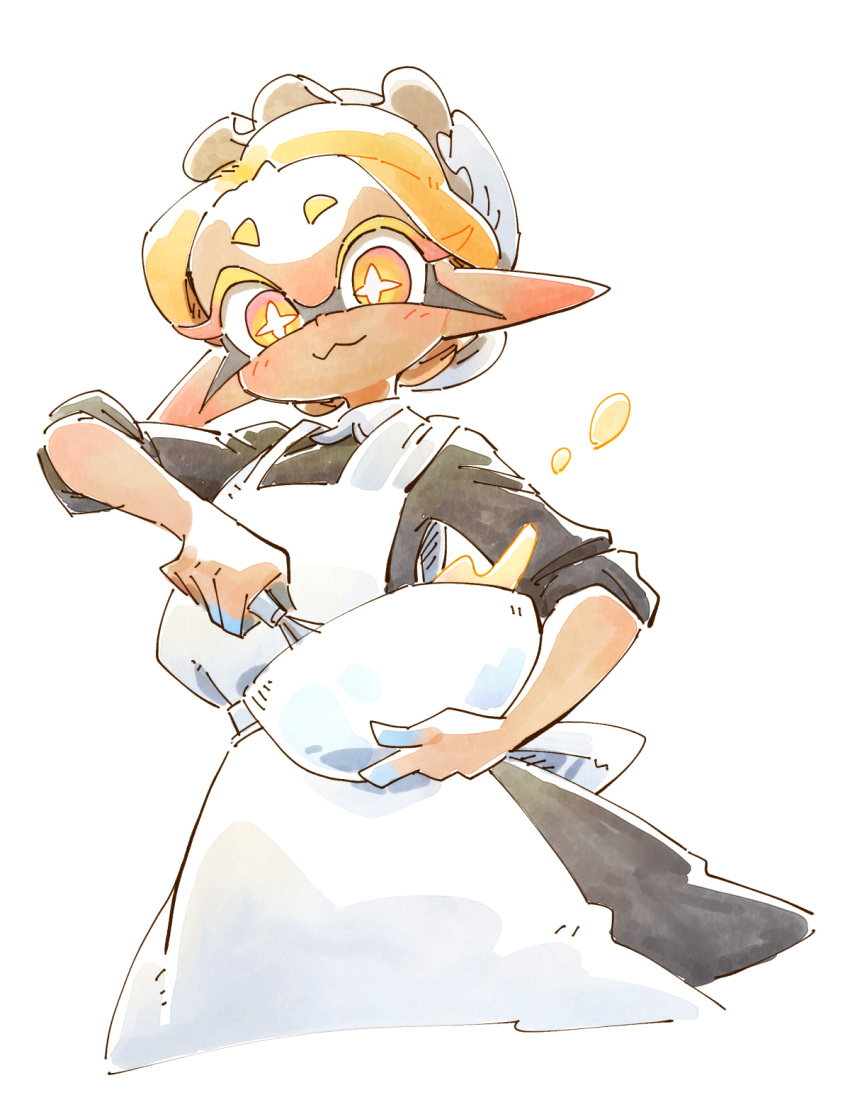 Safebooru - 1girl :3 apron back bow baking black dress blonde hair ...