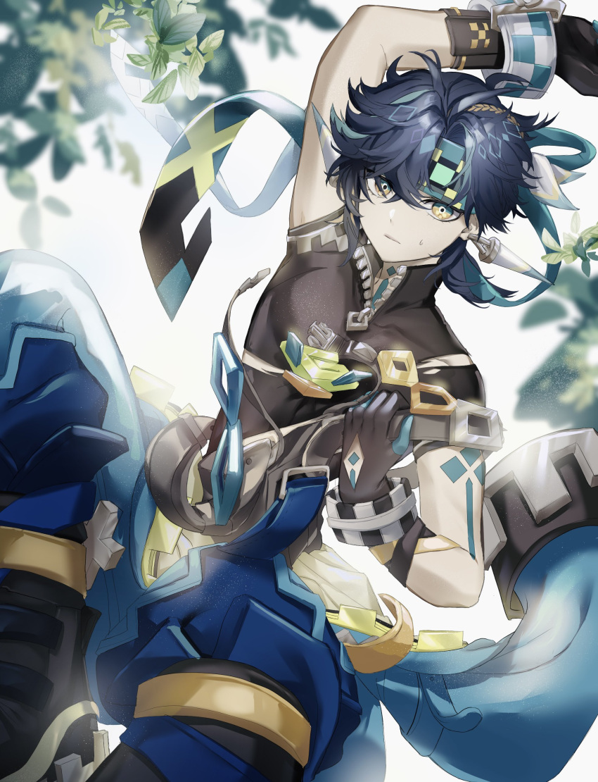 Safebooru - 1boy absurdres aoneest bishounen black gloves black hair black shirt cowboy shot ...