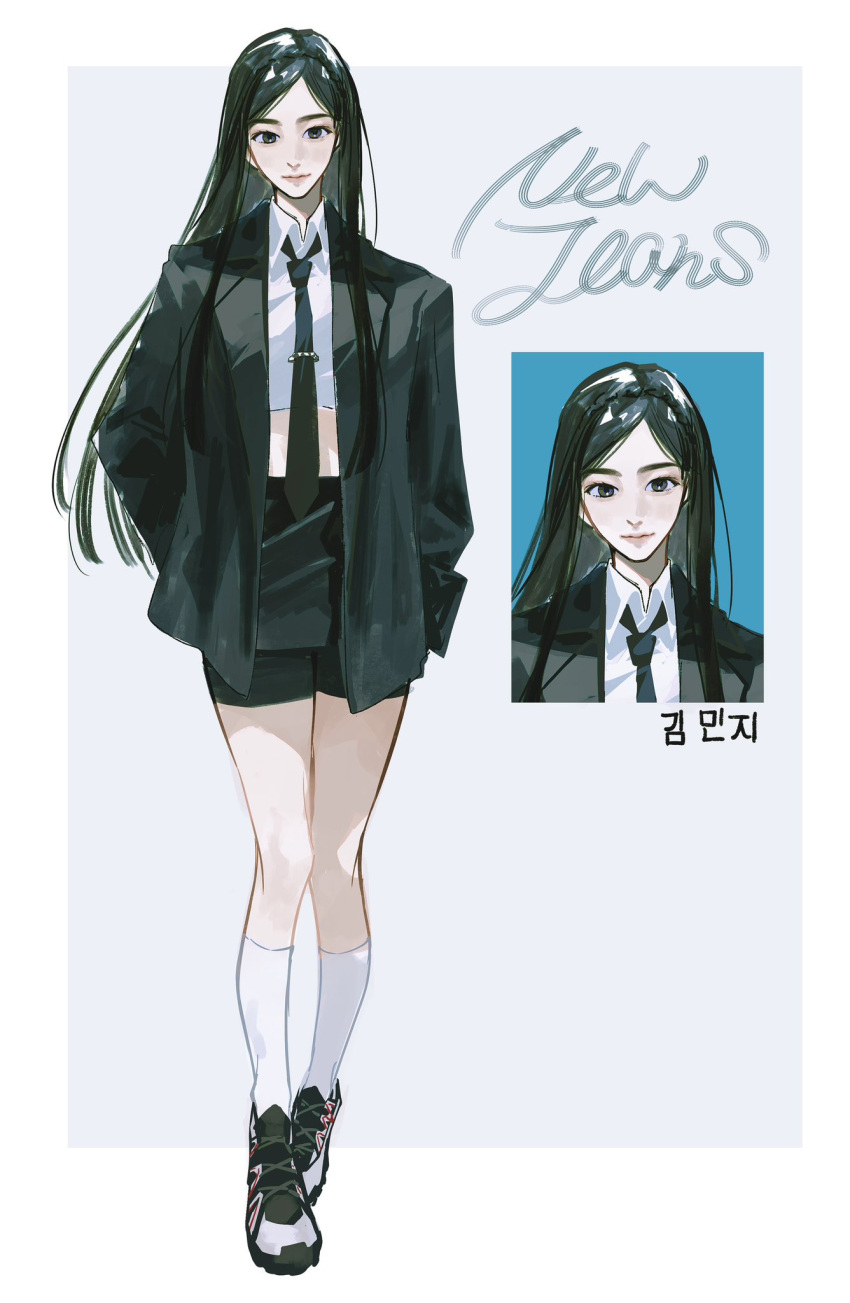 Safebooru - 1girl animification black hair black jacket black shorts blazer character name ...