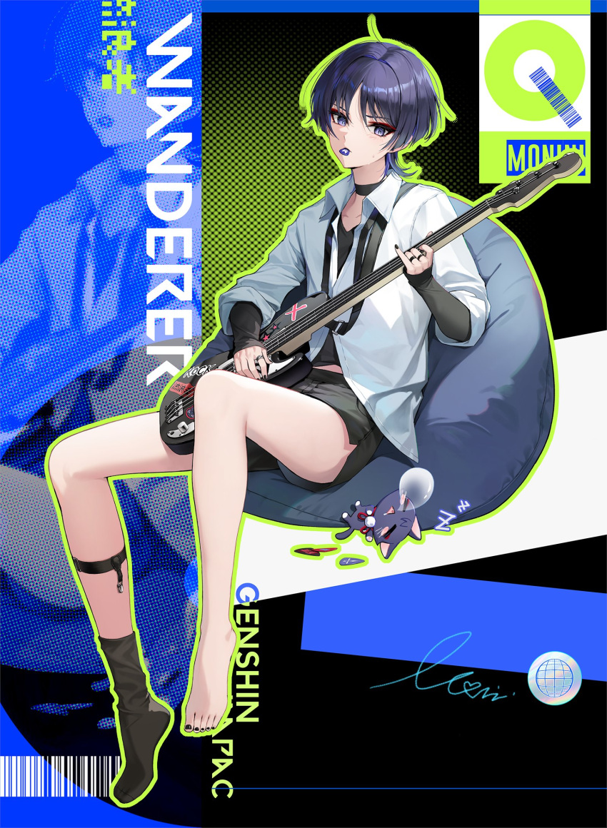 Safebooru - 1boy alternate costume asymmetrical legwear bishounen black choker black nails ...