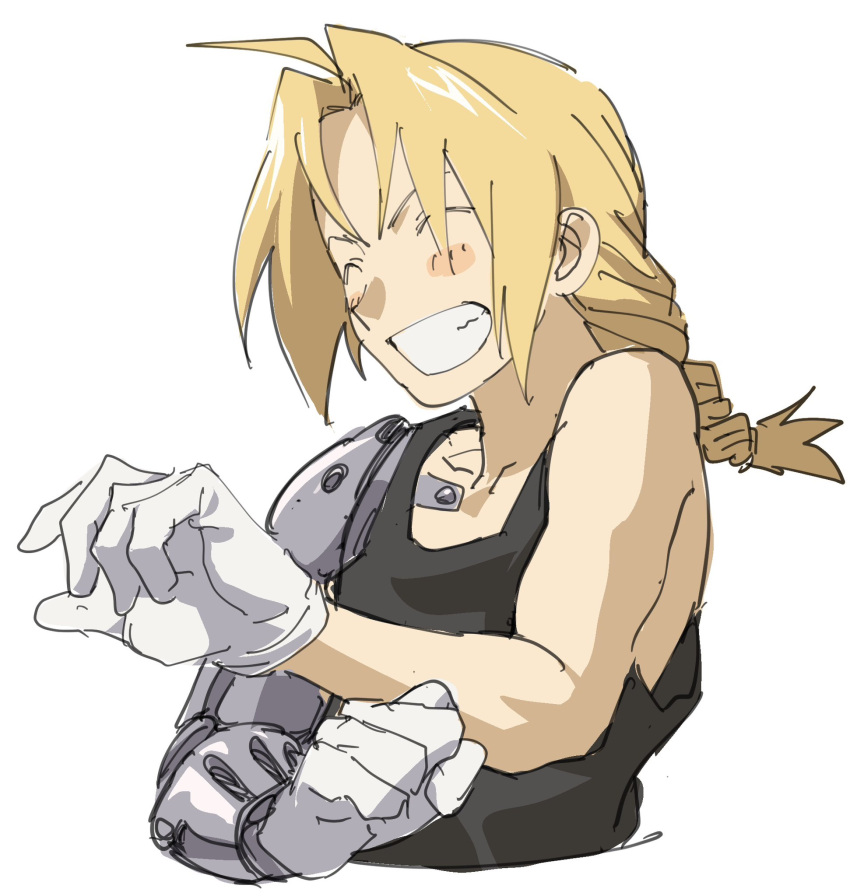 Safebooru - 1boy ahoge black tank top blonde hair braid closed eyes cropped torso edward elric ...