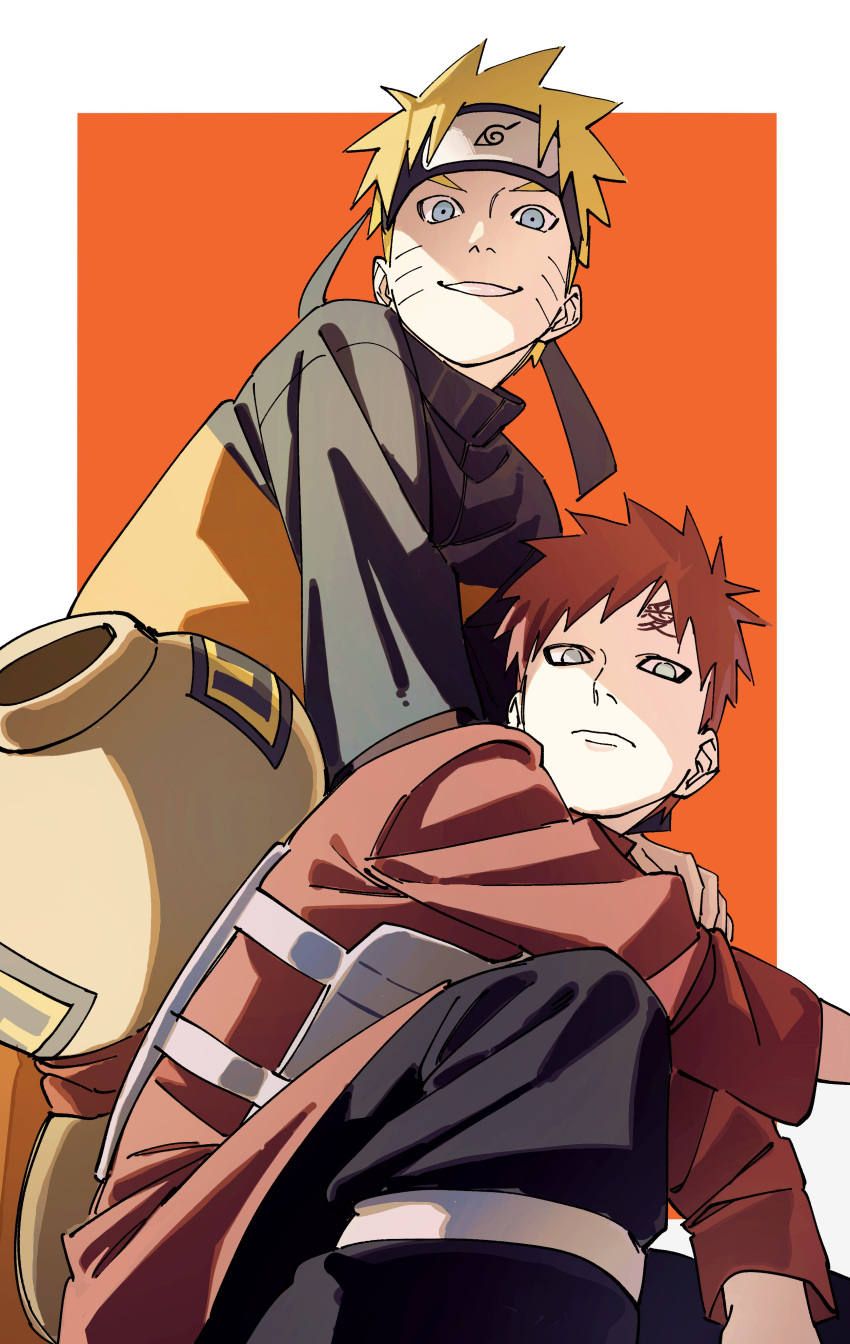 Safebooru - 2boys absurdres black jacket black pants blue eyes border ...