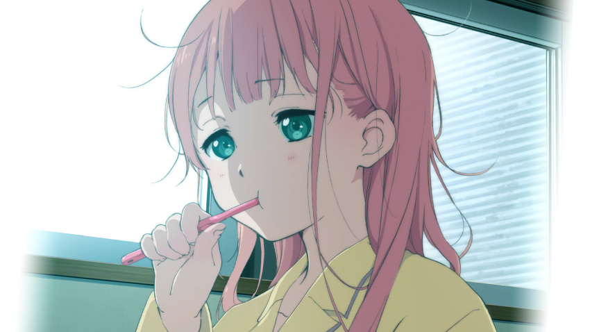 Safebooru - 1girl 22/7 22/7 ongaku no jikan brushing teeth center-flap bangs game cg green eyes ...