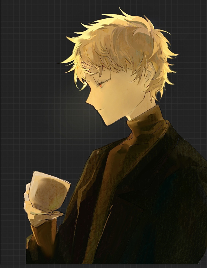 Safebooru - 1boy atou haruki black background black jacket blonde hair brown sweater chinese ...