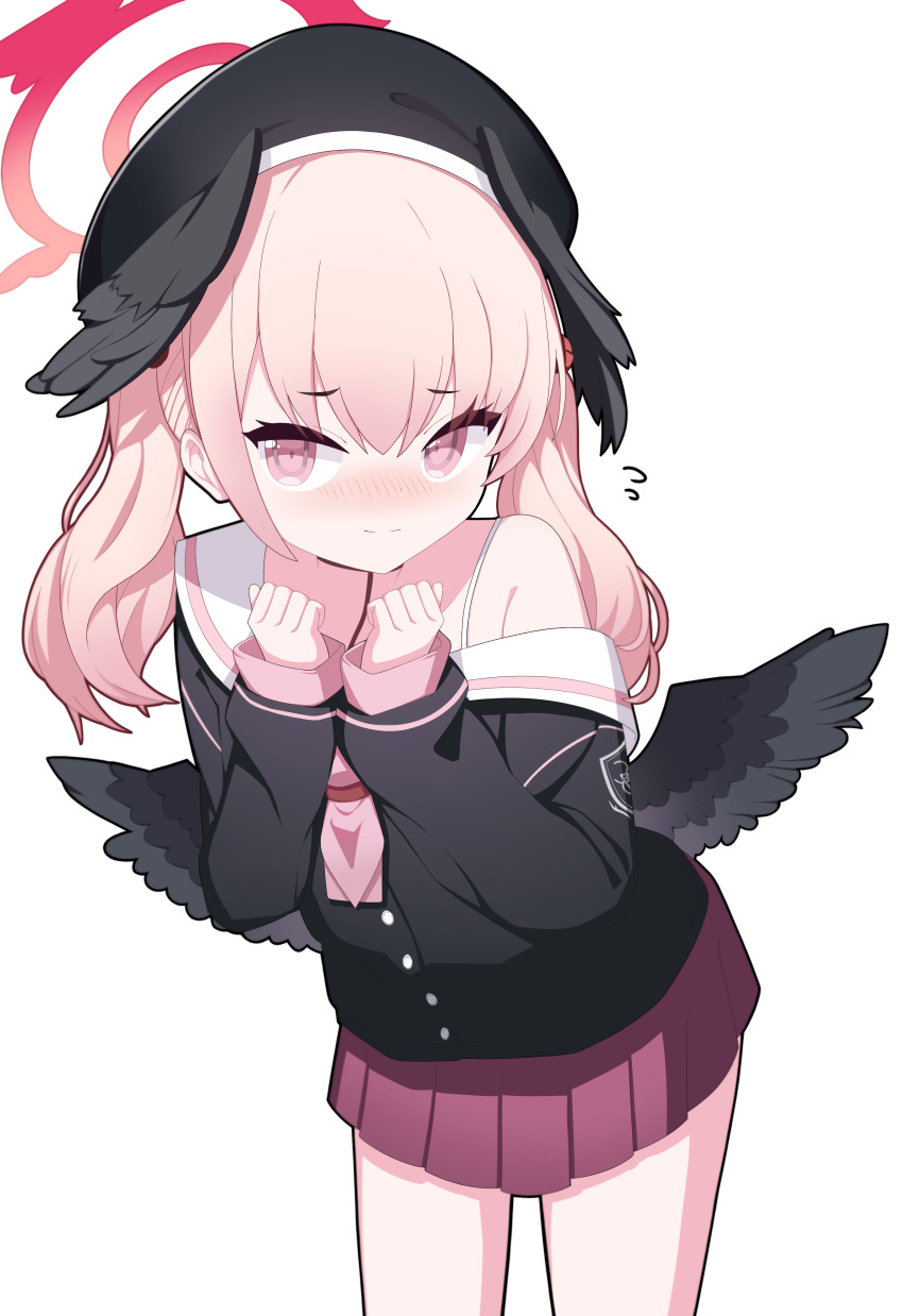 Safebooru - 1girl absurdres beret black hat black wings blue archive blush clenched hands closed ...