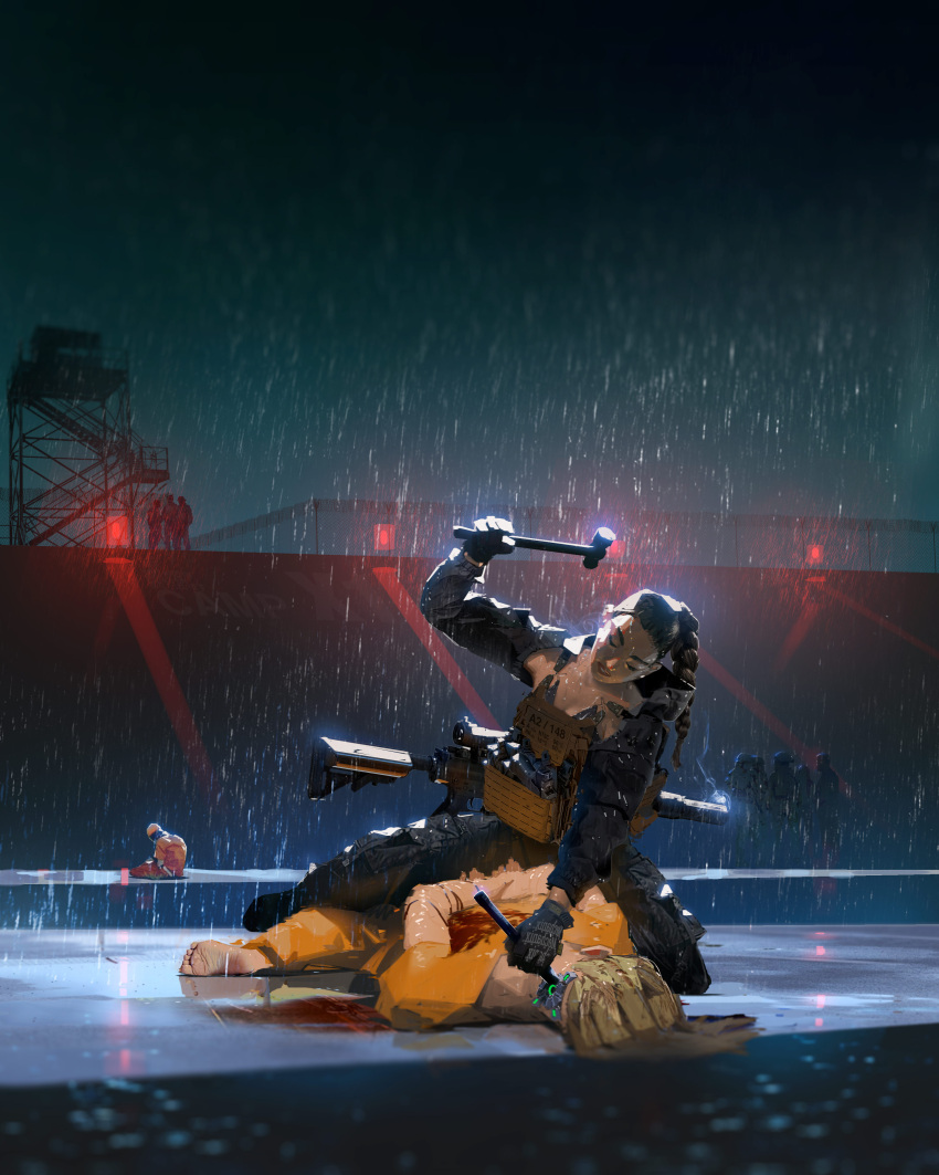 Safebooru - absurdres assault rifle blood blood on clothes braid ...