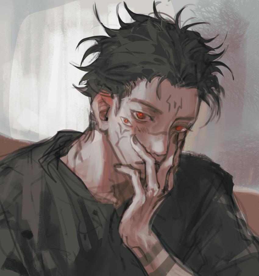 Safebooru - 1boy absurdres arm tattoo black hair extra eyes facial ...