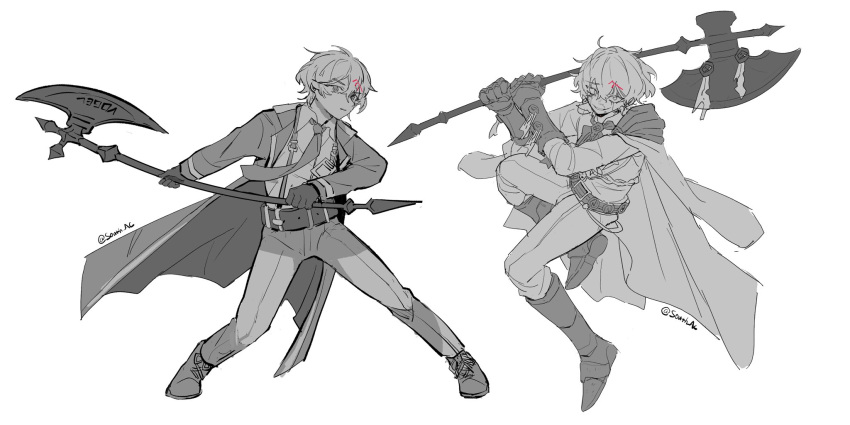 Safebooru - 1boy 2boys black suit closed mouth collared shirt full body ...