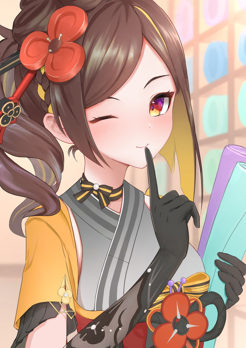 Safebooru - 1girl absurdres black gloves blonde hair brown hair chiori (genshin impact) closed ...