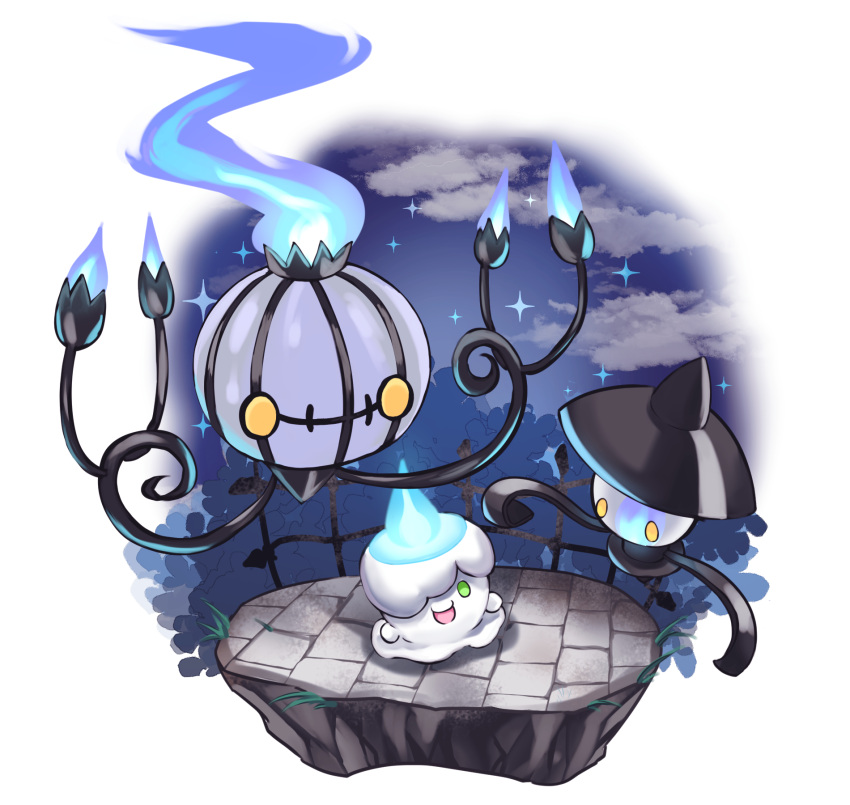 Safebooru - blue fire chandelure clouds commentary request evolutionary ...