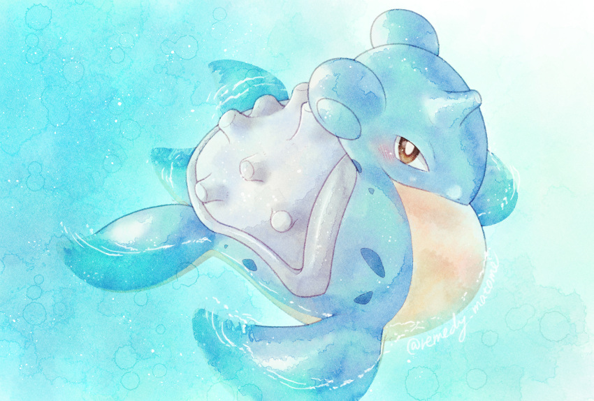 Safebooru - afloat blush bright pupils brown eyes commentary request from above highres lapras ...