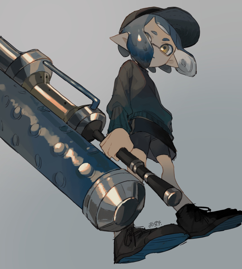 Safebooru - 1girl bare legs baseball cap belt black belt black footwear black hat black sweater ...