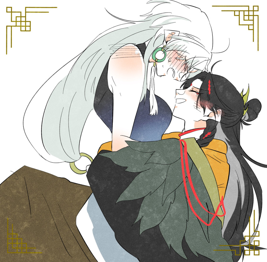 Safebooru - 2girls bare arms black dress black hair blush braid breasts ...
