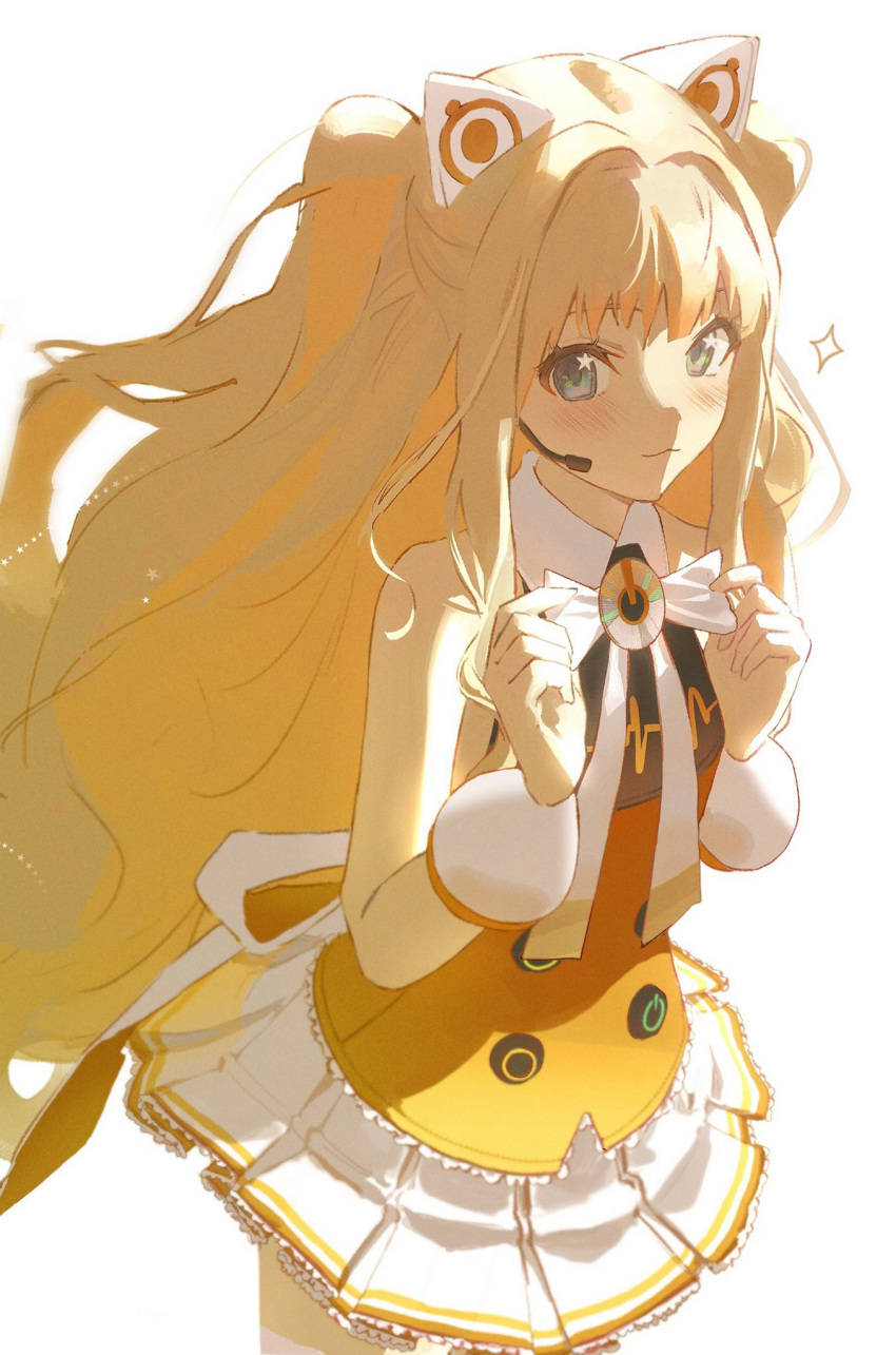 Safebooru - 1girl adjusting bow animal ears bare shoulders blonde hair blue eyes blush bow ...