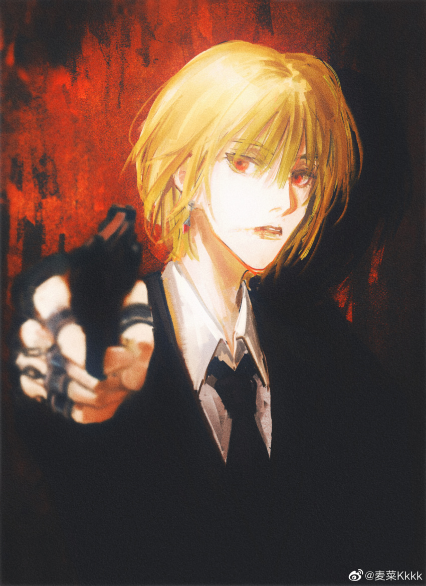 Safebooru - 1boy androgynous black jacket black necktie blonde hair blood blood on face chain ...