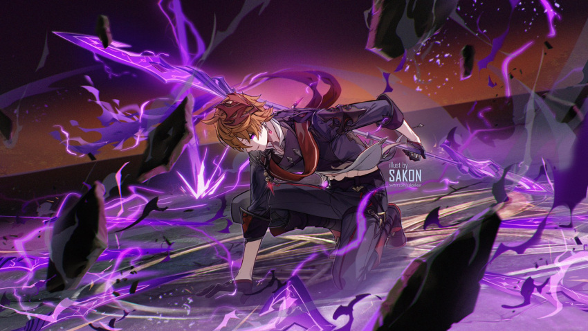 Safebooru - 1boy ahoge artist name belt belt buckle black footwear black gloves black jacket ...