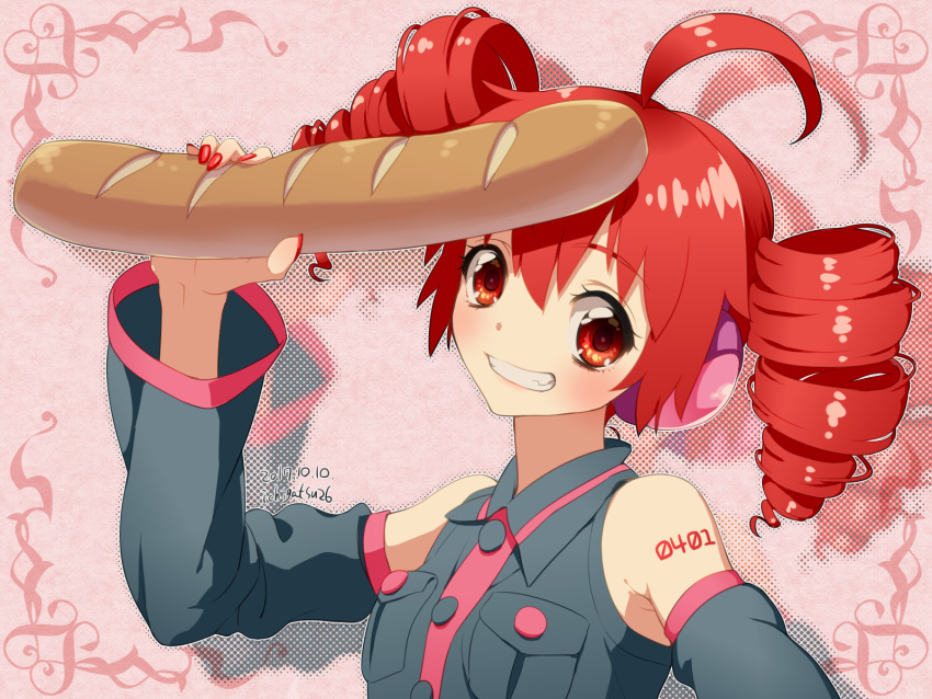 Safebooru - 1girl ahoge baguette blush bread collared shirt detached sleeves drill hair food ...