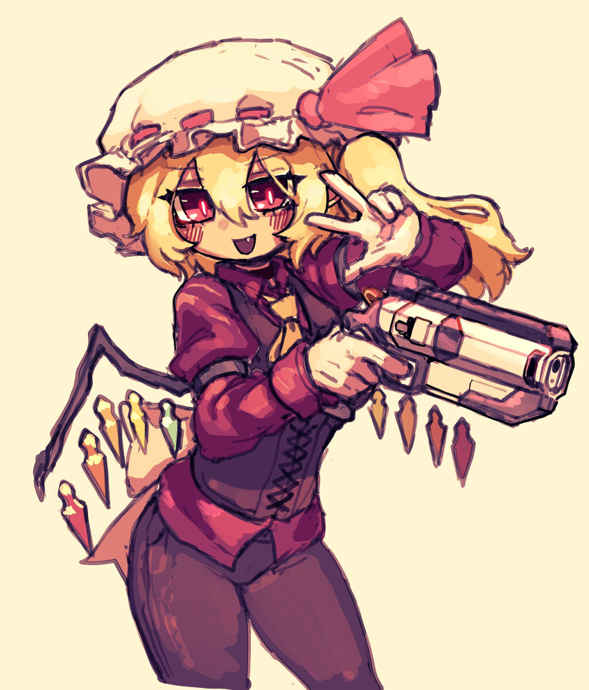 Safebooru - 1girl absurdres alternate costume ascot blonde hair cowboy shot crystal wings fang ...