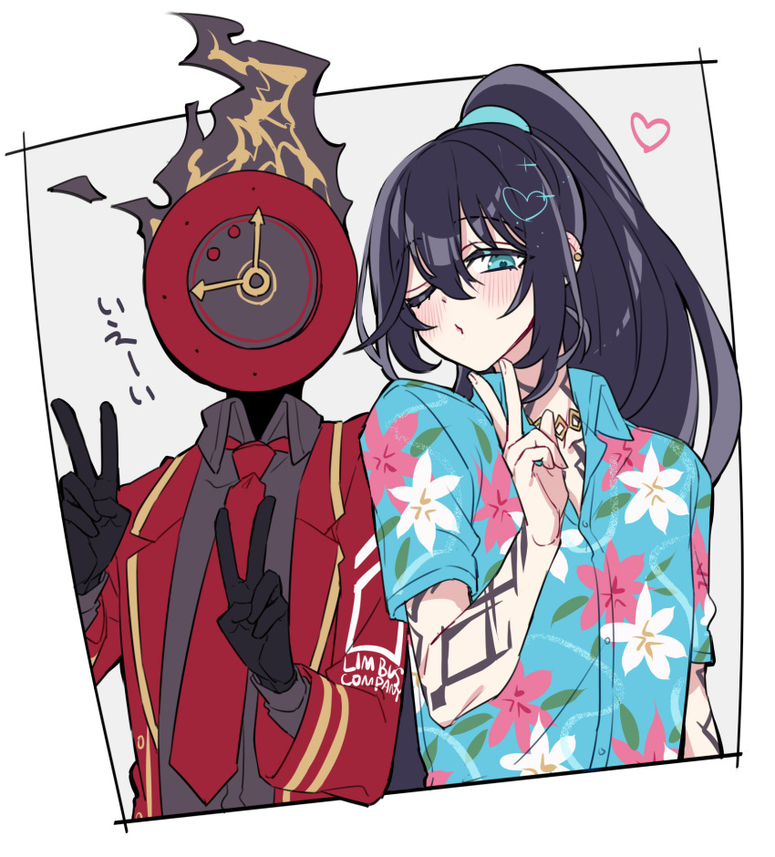 Safebooru - 1boy 1other clock coat dante (limbus company) double v fire ...