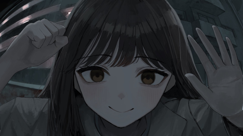 Safebooru - 1girl against fourth wall blush brown eyes brown hair ...