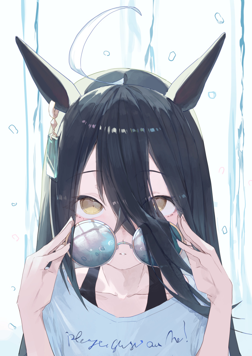 Safebooru - 1girl ahoge alternate costume amano kokoko animal ears bespectacled black hair ...