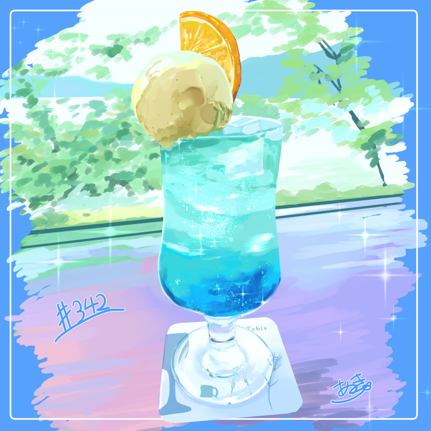 Safebooru Absurdres Clouds Coaster Cup Day Drink Drinking Glass Food 7099