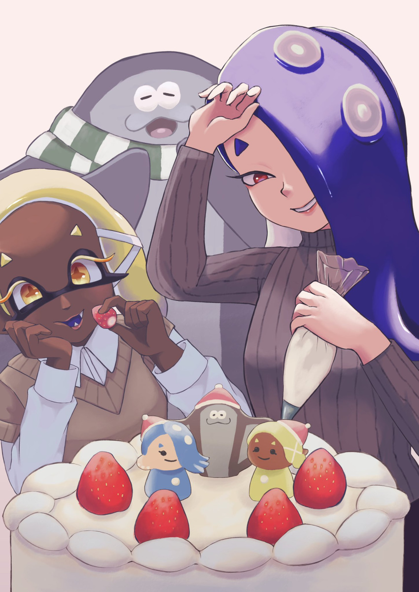 Safebooru - 2girls big man (splatoon) blonde hair blue hair cake ...