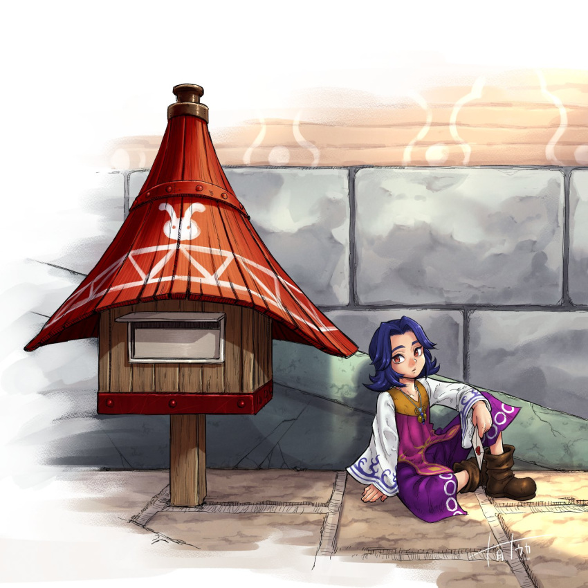 Safebooru - 1boy blue hair dark blue hair highres kafei mailbox ...