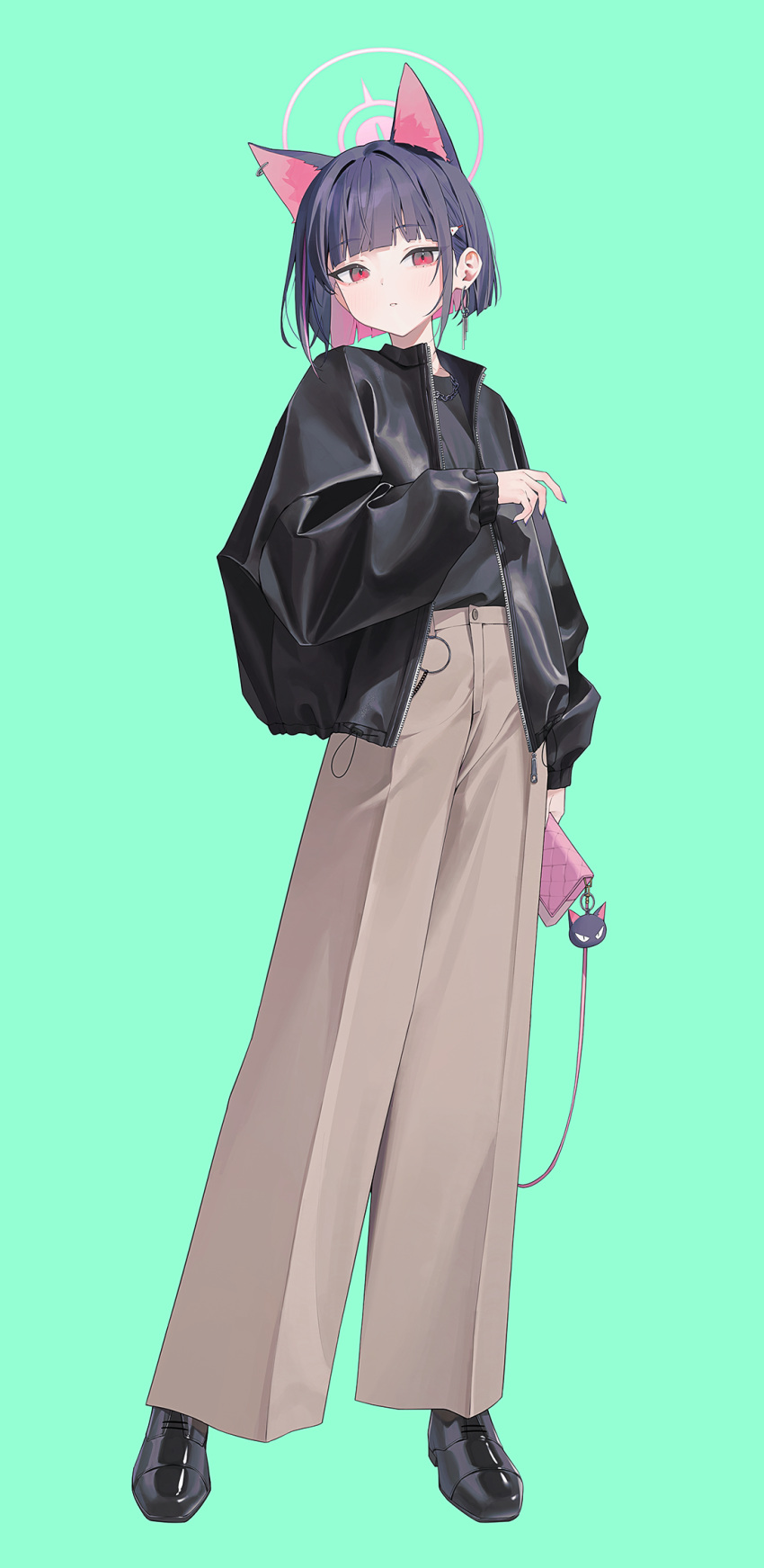 Safebooru - animal ears aya (lezon) bag black footwear black jacket black shirt blue archive ...