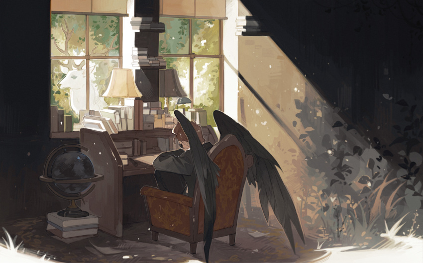Safebooru - 1boy angel angel wings antlers aziraphale (good omens ...