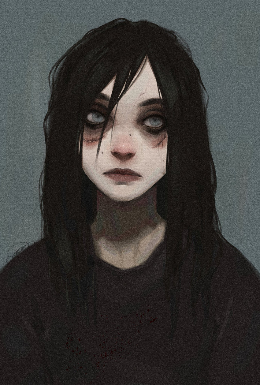 Safebooru - 1girl artist self-insert bags under eyes black hair black shirt closed mouth ...