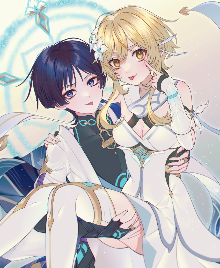 Safebooru - 1boy 1girl amano hotaru (hotaama) blonde hair carrying couple dress genshin impact ...