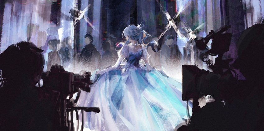 Safebooru - 1girl bibideba (hololive) blue dress blue hair camera dress ...