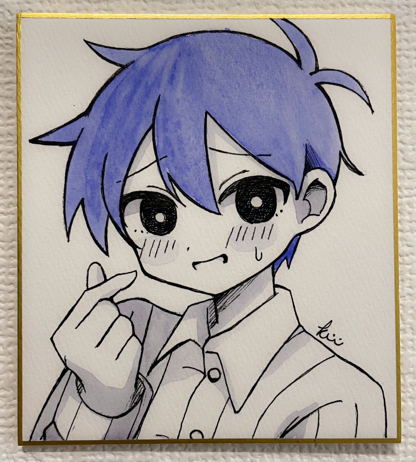 Safebooru - 1boy black eyes bright pupils colored skin finger heart ...