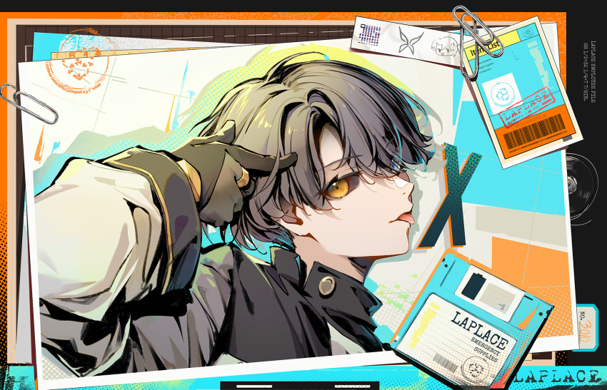 Safebooru - 1boy :p black sclera blue eyes border character name coat ...