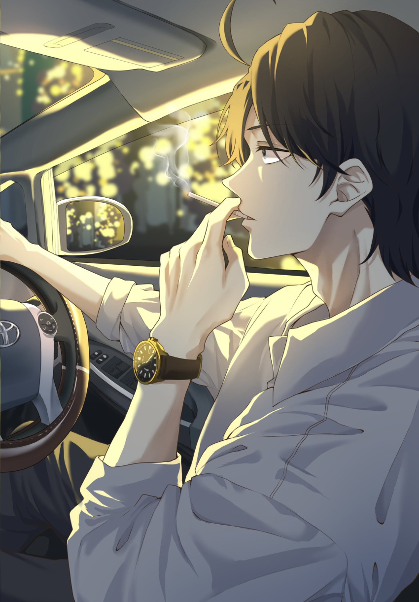 Safebooru - 1boy aged up ahoge alternate universe black hair car ...