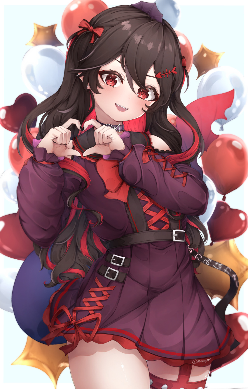 Safebooru - 1girl absurdres akami chiyo balloon black nails blush brown hair commentary cowboy ...