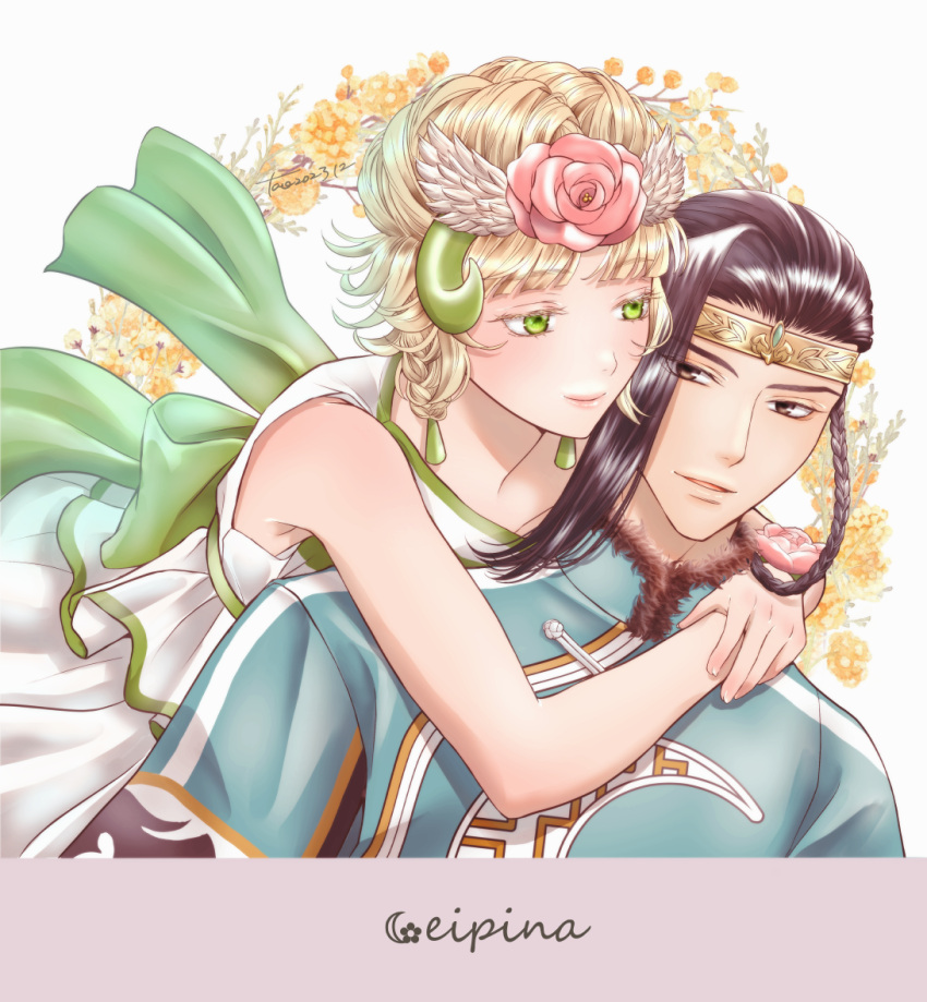 Safebooru - 1boy 1girl adill (saga) black hair blonde hair braid ...