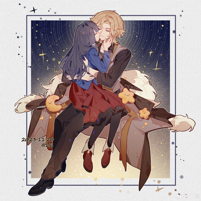 Safebooru - 1boy 1girl absurdres animal print ankle boots black footwear black hair black pants ...