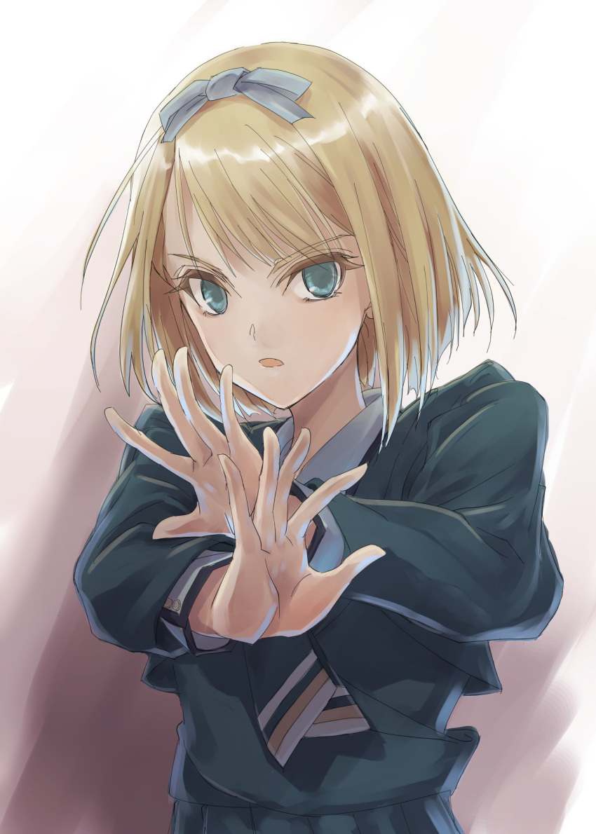 Safebooru - 22/7 black dress black necktie blonde hair blue bow blue hairband blue shirt bow bow ...