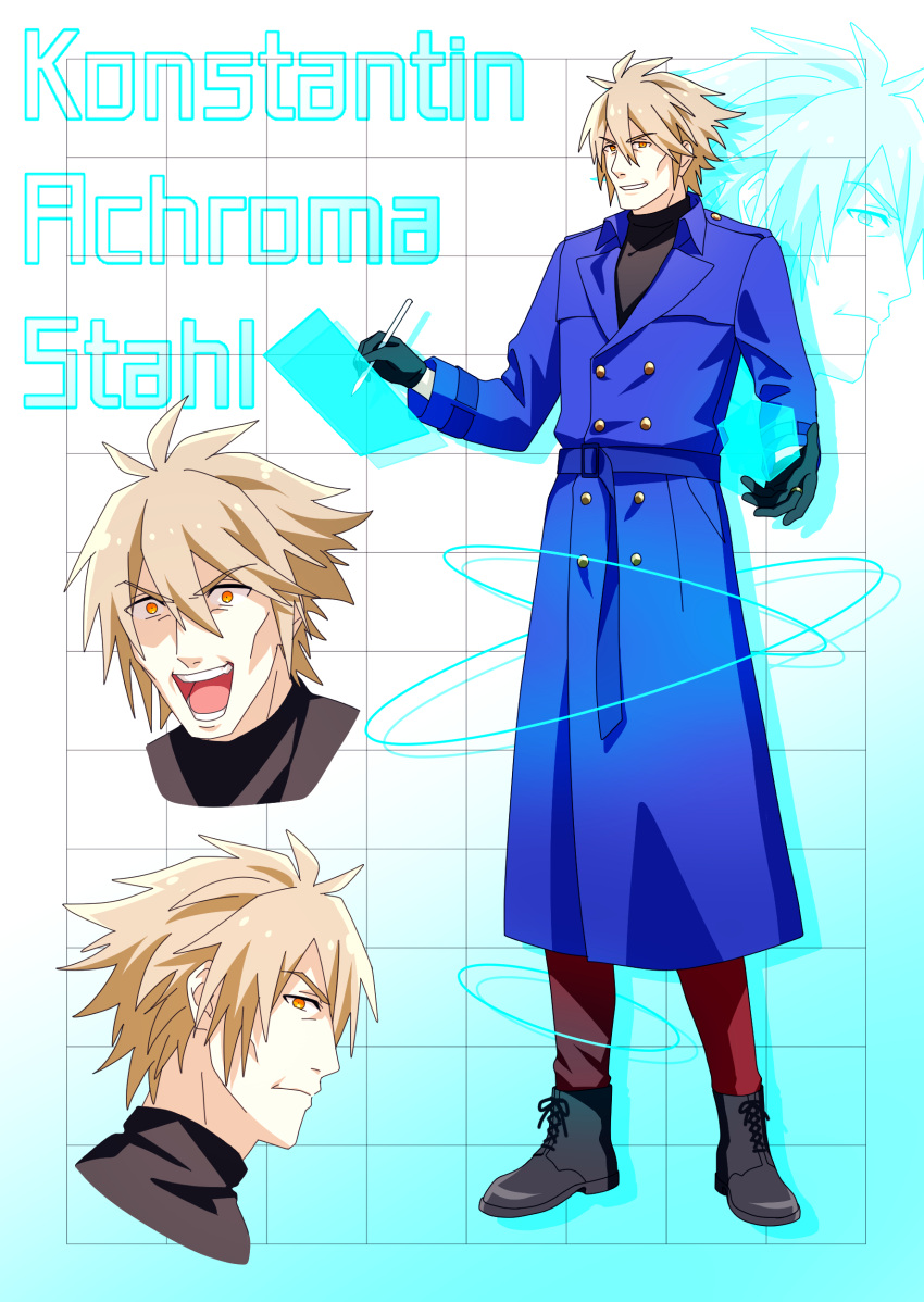 Safebooru - absurdres black gloves blonde hair character name coat doc martens gloves gold ...