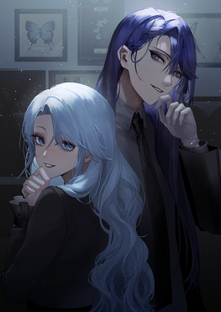 Safebooru - 1boy 1girl absurdres black jacket black necktie blue eyes blunt ends braid braided ...