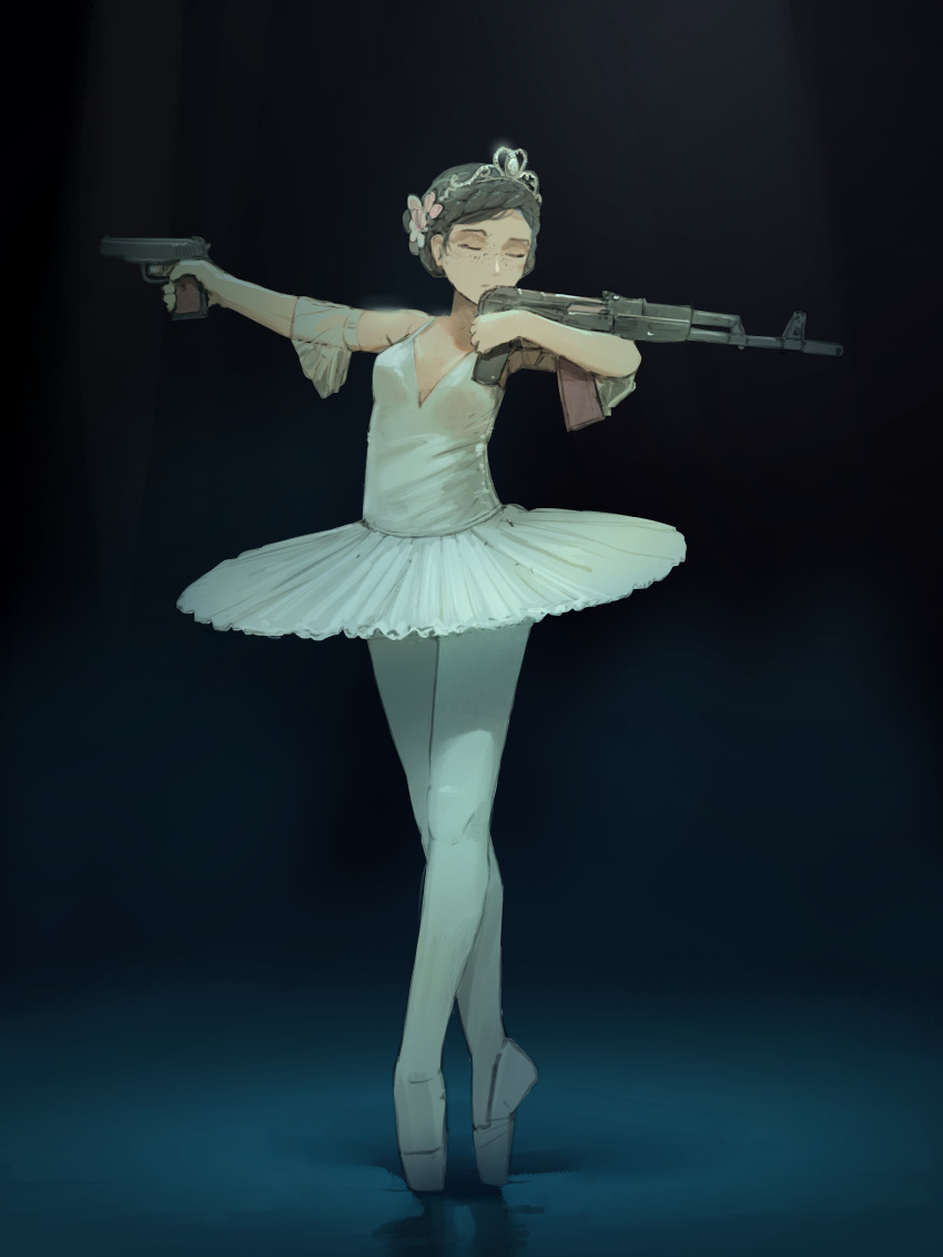 Safebooru - 1girl absurdres assault rifle ballerina ballet ballet dress ...